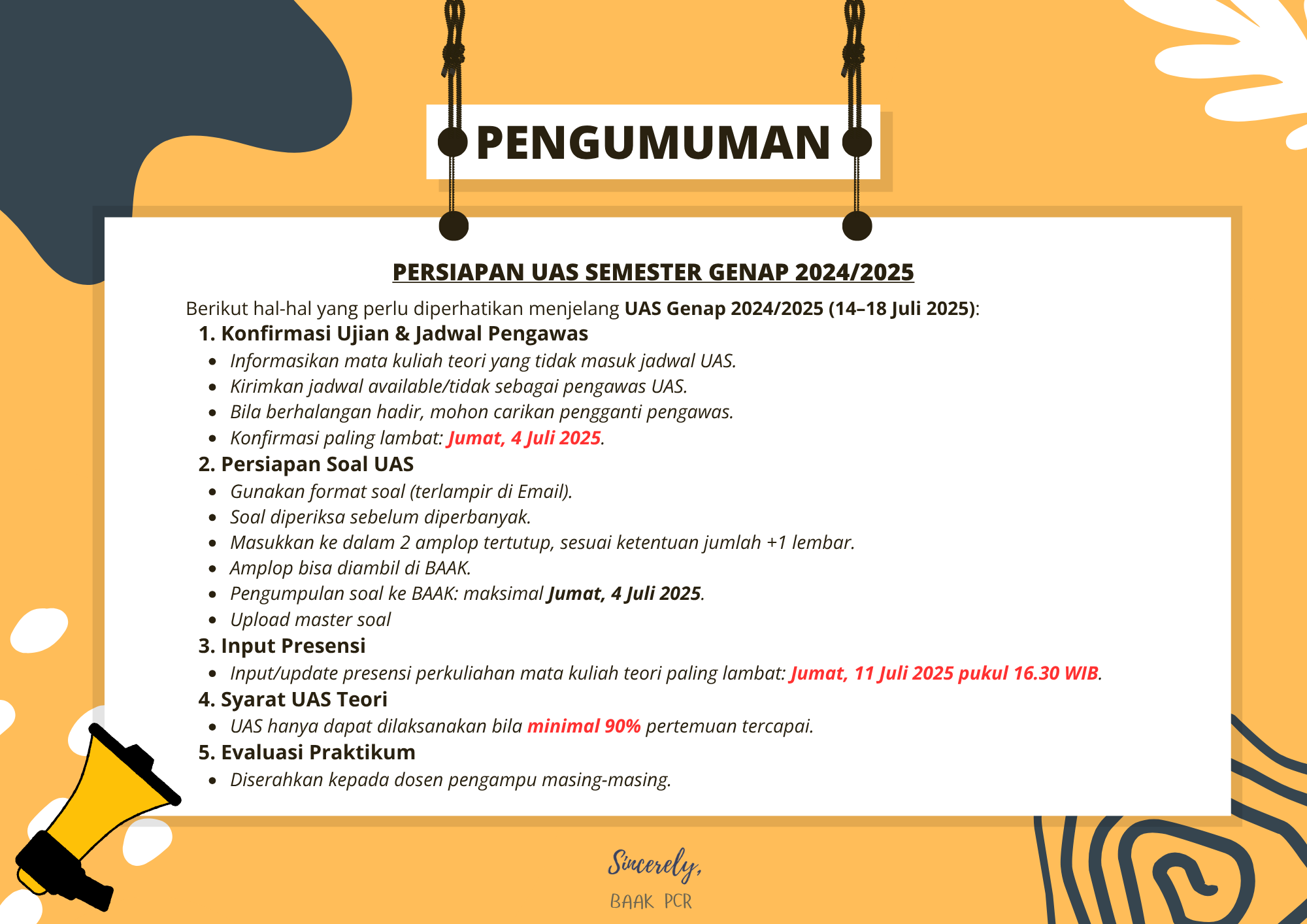 Pengumuman Persiapan UAS Semester Genap 2024/2025 - Bagian Administrasi Akademik Politeknik ...